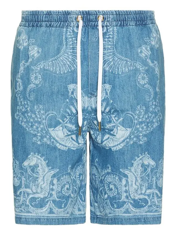 Versace Laser Denim Holiday Print Short - Washed Medium Blue