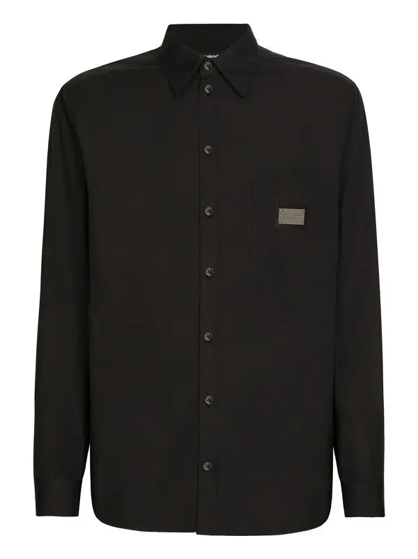 Dolce & Gabbana Cotton Martini-fit Shirt With Branded Tag - Black