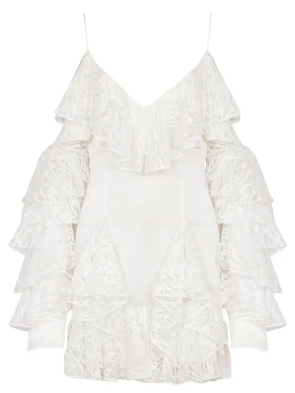 Balmain Silk Lace Mini Dress - White