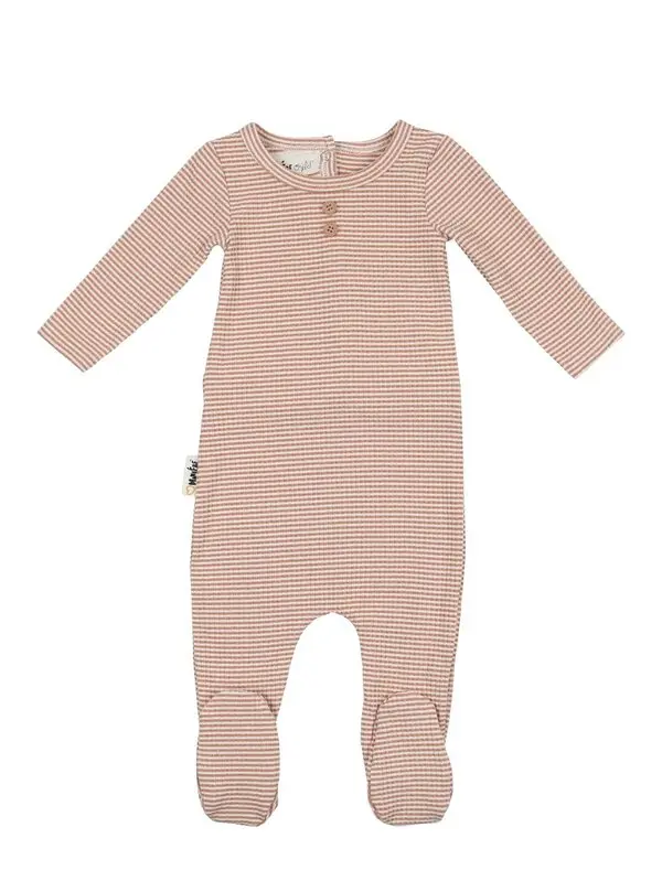 MANIÈRE Button Stripe Footie - Taupe