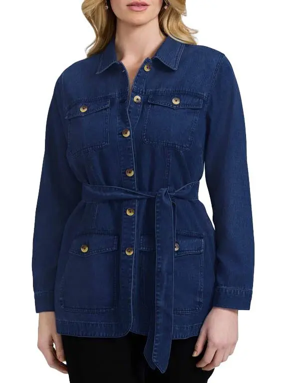 Foxcroft Stella Belted Denim Utility Jacket - Dark Wash