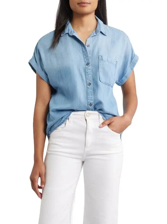 Bella Dahl Washed Chambray Short Sleeve Shirt - Worn Blue Wash