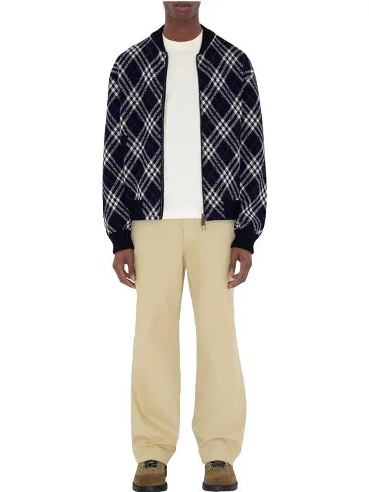 Burberry Check Wool Blend Bomber Jacket - Ink Blue