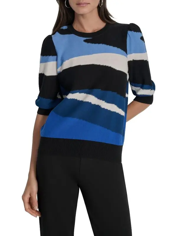 Dkny Puff Shoulder Cotton Sweater - Cad Blue Multi
