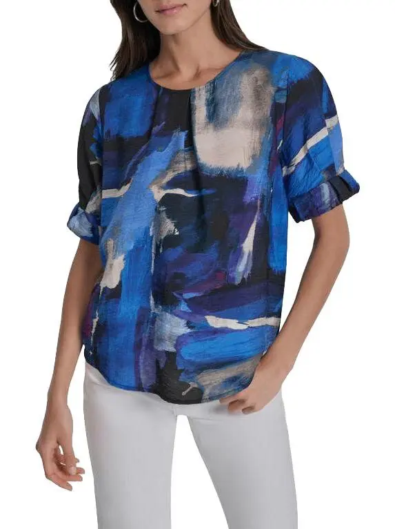 Dkny Abstract Zebra Print Voile Top - Blue Brush