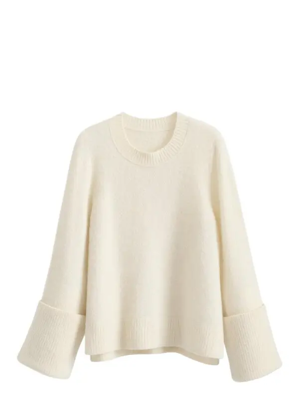 Cuyana Alpaca Wool Rolled Cuff Crewneck Sweater - Ecru