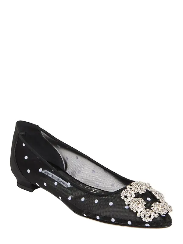 Manolo Blahnik Hangisi Crystal Buckle Flat - Black/ White