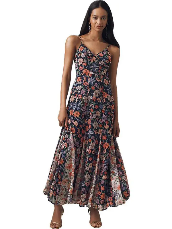 HUTCH Belinna Sleeveless V-neck Godet A-line Maxi Dress - Navy