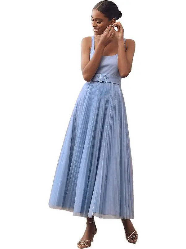 HUTCH Effy Sleeveless Pleated Tulle Maxi Dress - Light Blue