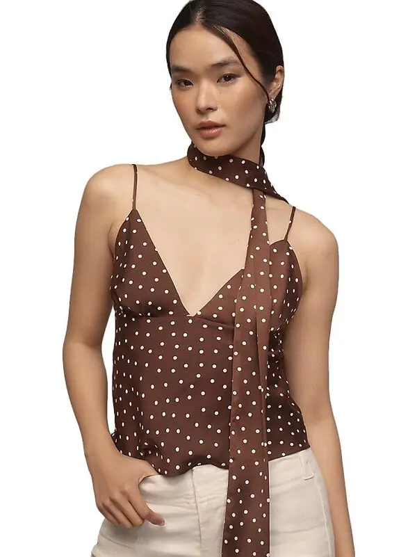 Maeve Printed Cami With Removable Scarf - Brown Dot
