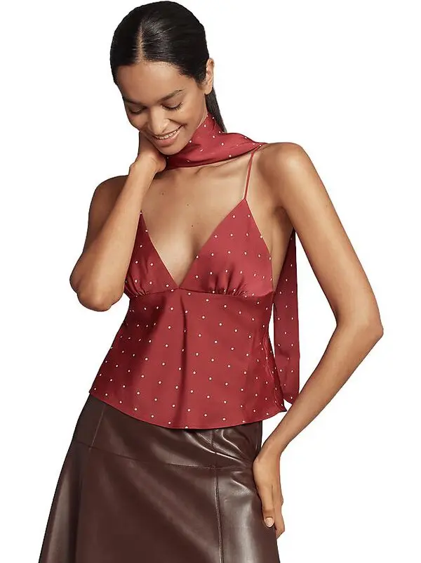 Maeve Printed Cami With Removable Scarf - Wine Dot