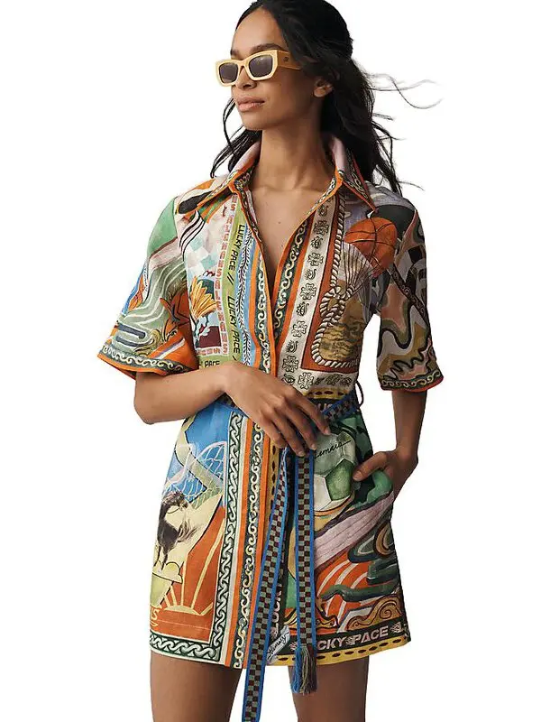 ALEMAIS Lucky Pace Linen Mini Shirt Dress - Multi