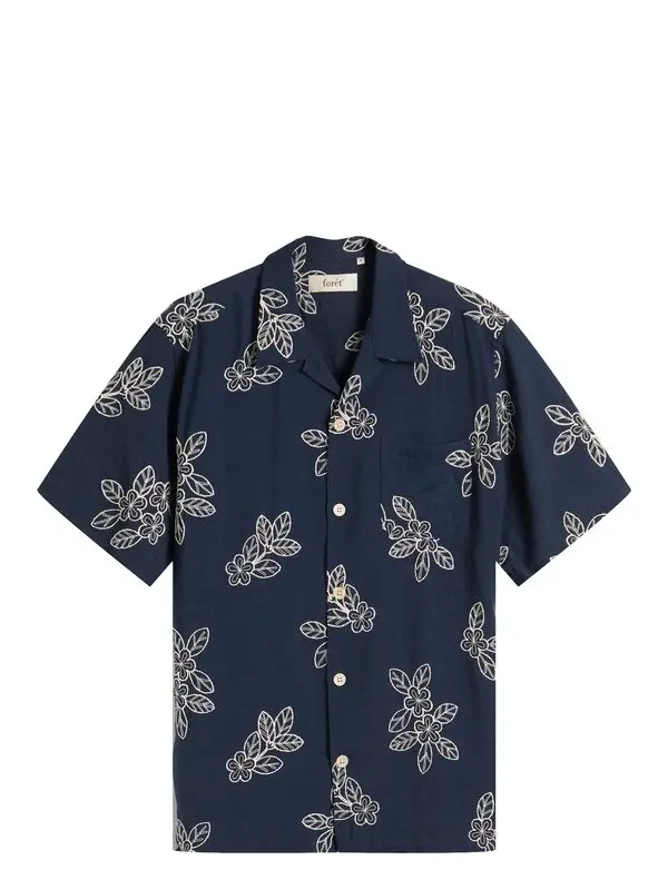FORET Leo Embroidery Vacation Shirt - Navy