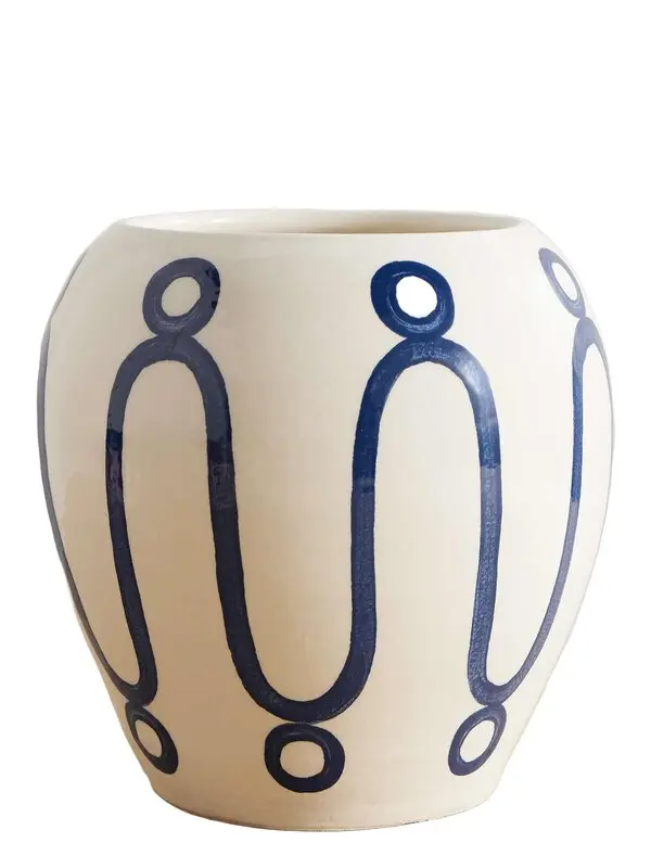 Themis Z Cycladic Printed Ceramic Vase - Blue