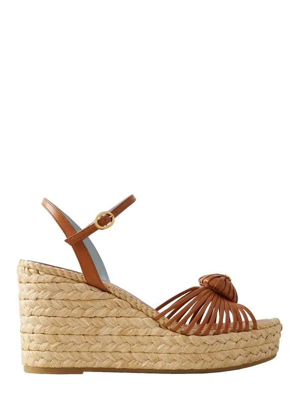 Valentino Garavani Leather-trimmed Wedge Espadrilles - Brown