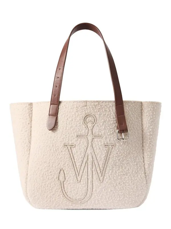 JW Anderson Belt Leather-trimmed Embroidered Felt Tote - Neutrals