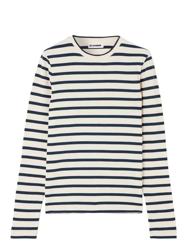 JIL SANDER Striped Cotton-jersey T-shirt - Neutrals