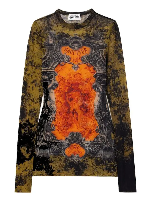 Jean Paul Gaultier Printed Mesh Top - Orange