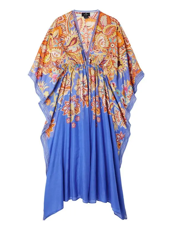 Etro Printed Cotton And Silk-blend Voile Kaftan - Blue