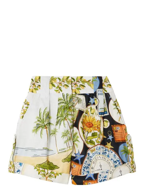 Farm Rio Printed Linen Shorts - Blue