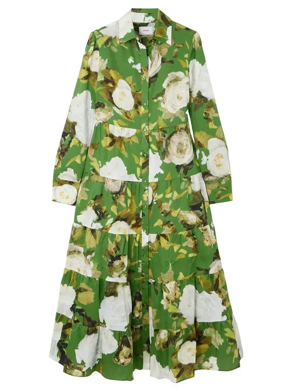 Erdem Floral-print Cotton-voile Midi Shirt Dress - Green