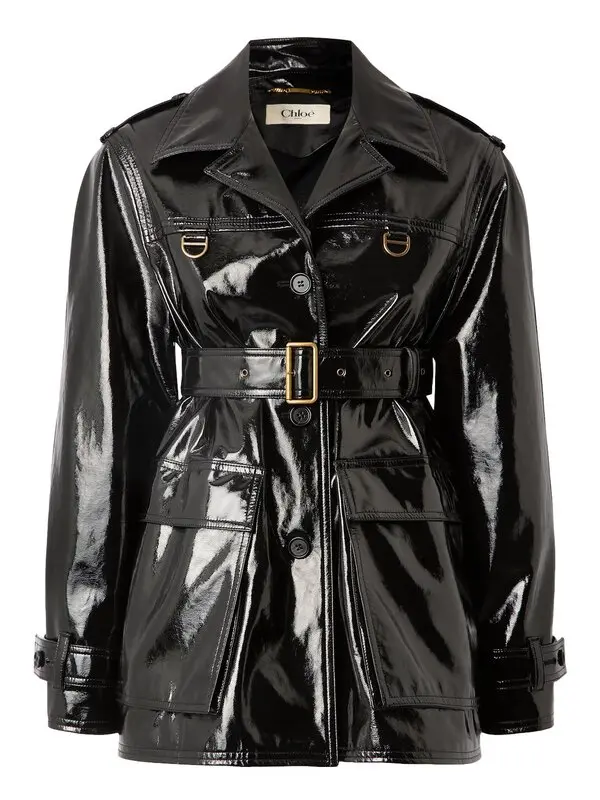 Chloé Coated Cotton-canvas Belted Jacket - Black
