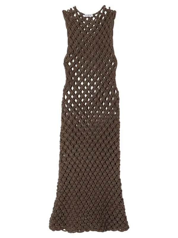 Alaïa Macramé Cotton-blend Midi Dress - Brown