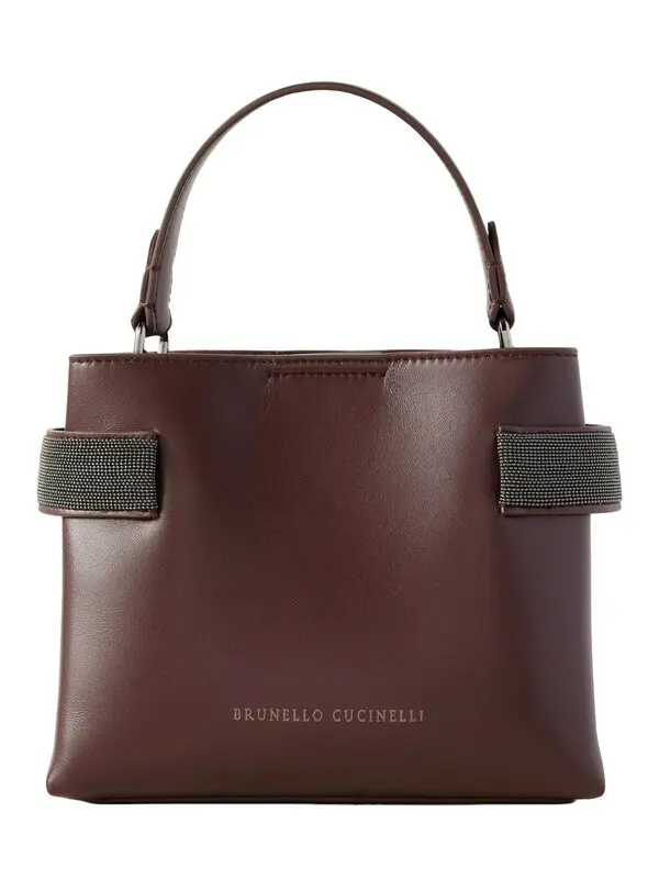 Brunello Cucinelli Mini Bead-embellished Leather Tote - Burgundy