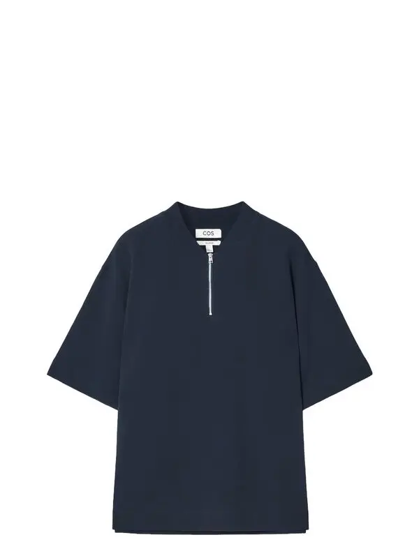 Cos Cotton Jersey Half Zip T-shirt - Navy