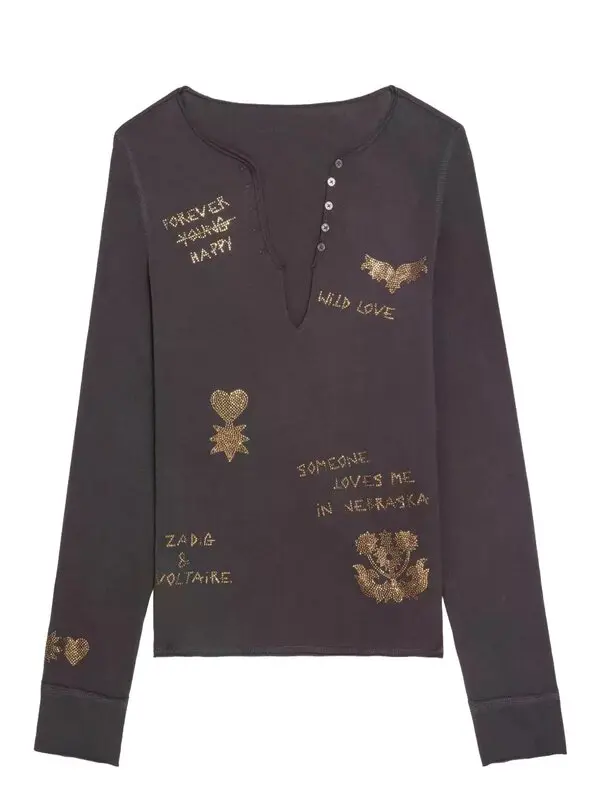 Zadig&Voltaire Long-sleeve Henley T-shirt - Brown