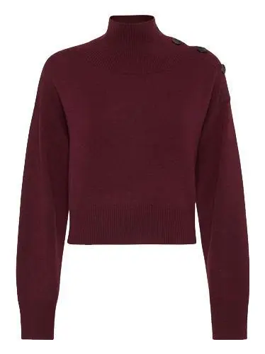 Brunello Cucinelli Cropped Turtleneck Cashmere Sweater - Amaranth