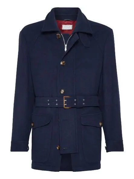Brunello Cucinelli Belted Shearling-lined Cashmere Safari Jacket - Blue