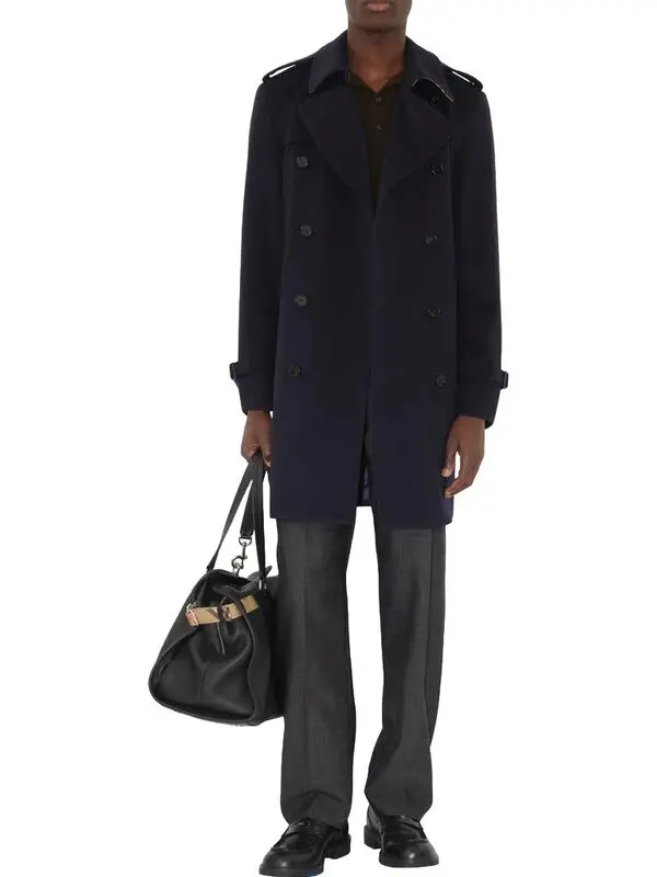 Burberry Mid-length Cashmere Trench Coat - Navy