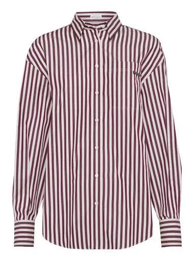 Brunello Cucinelli Striped Poplin Shirt - Amaranth