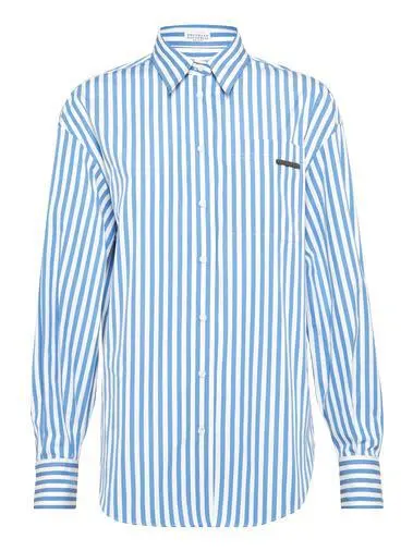 Brunello Cucinelli Striped Poplin Shirt - Azure
