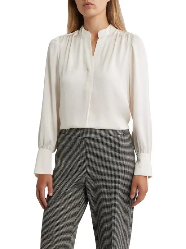 Anne Klein Textured Crepe Long Sleeve Top - White Dove