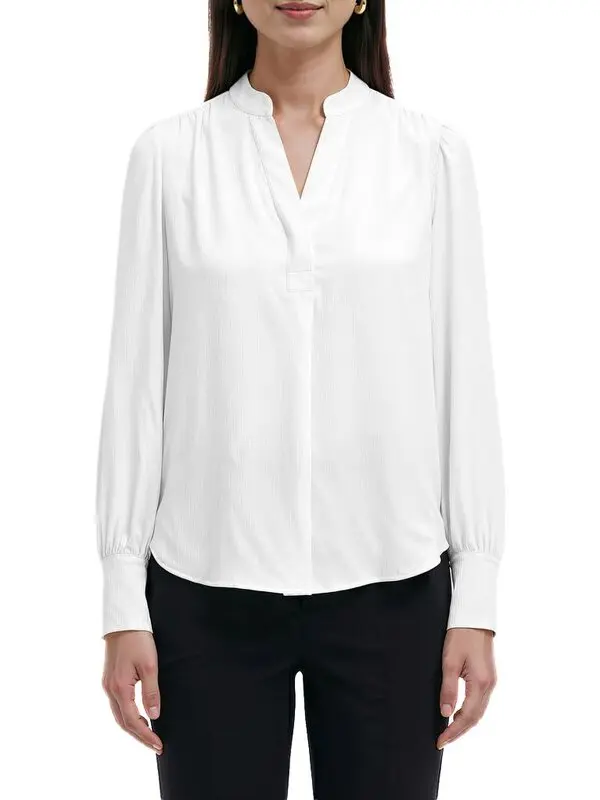 Anne Klein Textured Crepe Long Sleeve Top - White Dove