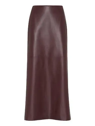 Brunello Cucinelli Long Nappa Leather Column Skirt - Burgundy