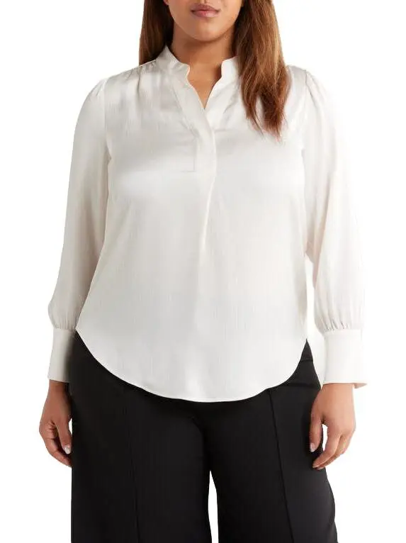 Anne Klein Textured Crepe Long Sleeve Top - White Dove