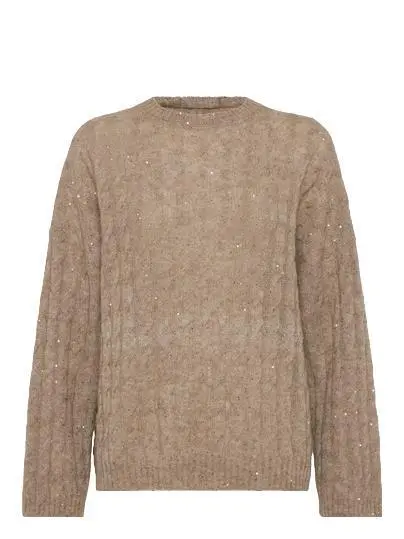 Brunello Cucinelli Cable Knit Mohair Blend Sweatshirt - Hazelnut