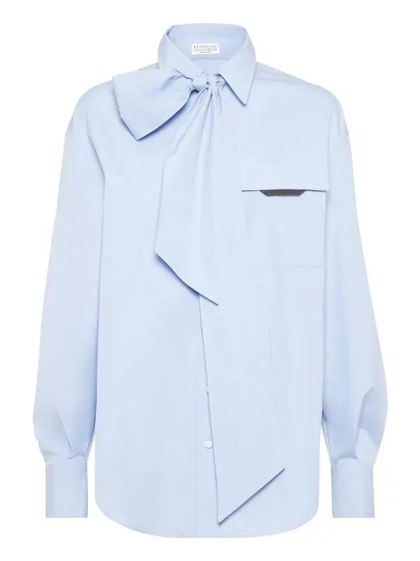 Brunello Cucinelli Poplin Shirt With Lavallière - Sky Blue