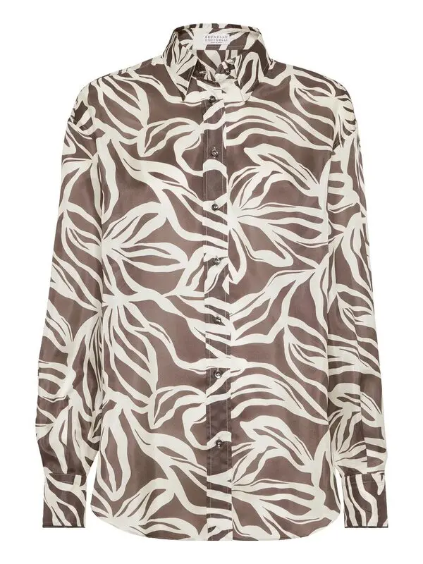 Brunello Cucinelli Floral Print Shirt - Cocoa