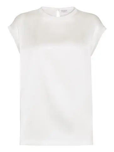 Brunello Cucinelli Stretch Silk Satin T-shirt - Natural