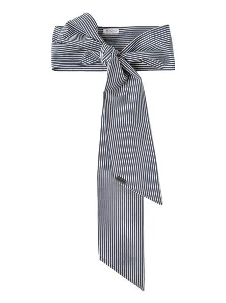 Brunello Cucinelli Poplin Foulard With Monili - Blue