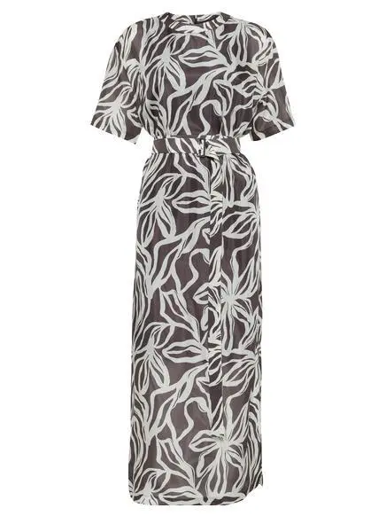 Brunello Cucinelli Floral Print Silk Dress With Monili - Brown