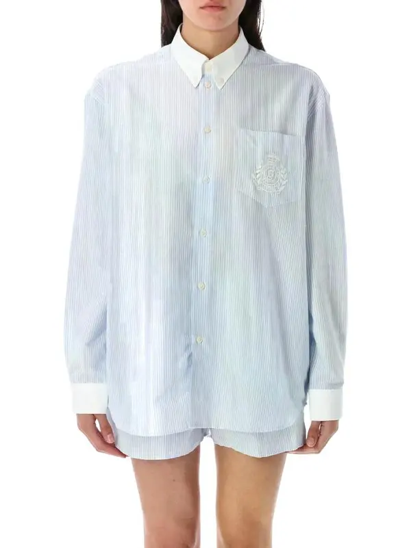 SPORTY & RICH Stripe-pattern Shirt With Embroidered Logo - Blue