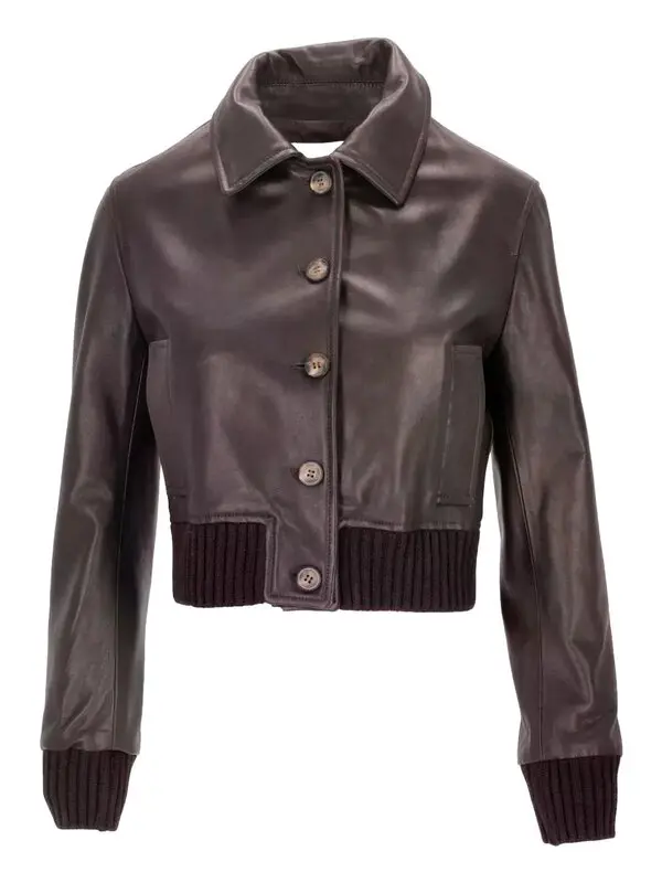 LA ROSE Leather Cropped Jacket - Brown