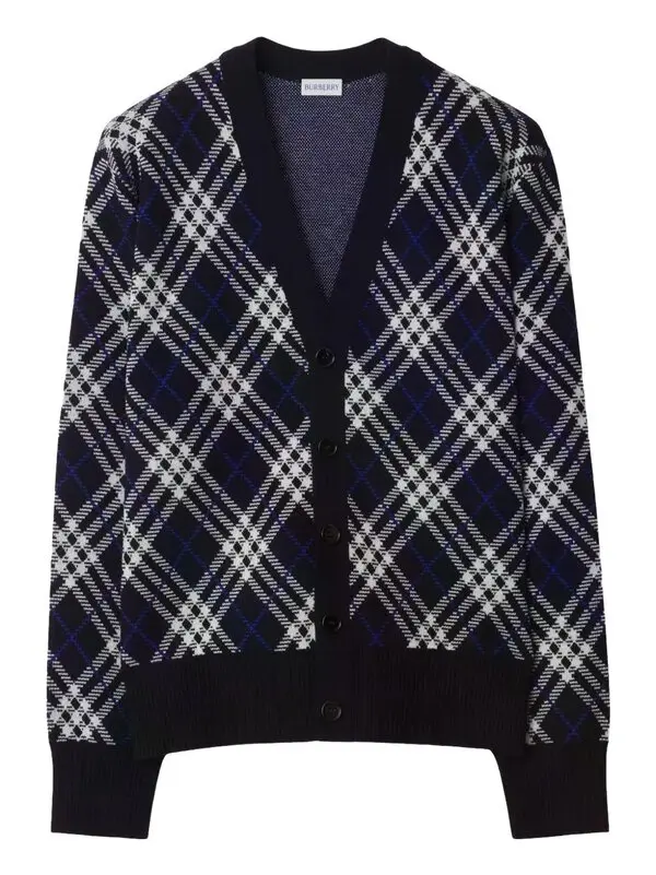 Burberry Check-pattern Cardigan - Blue