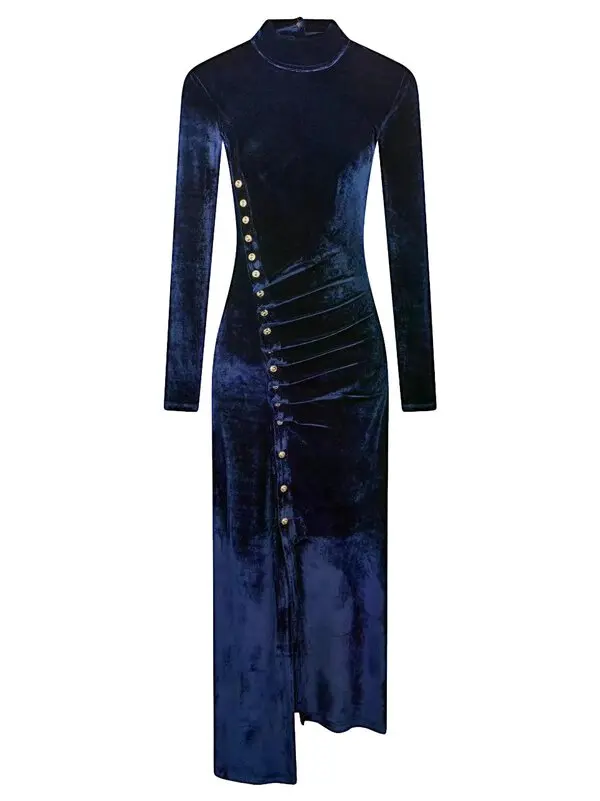 Rabanne Velvet Button-detail Dress - Blue