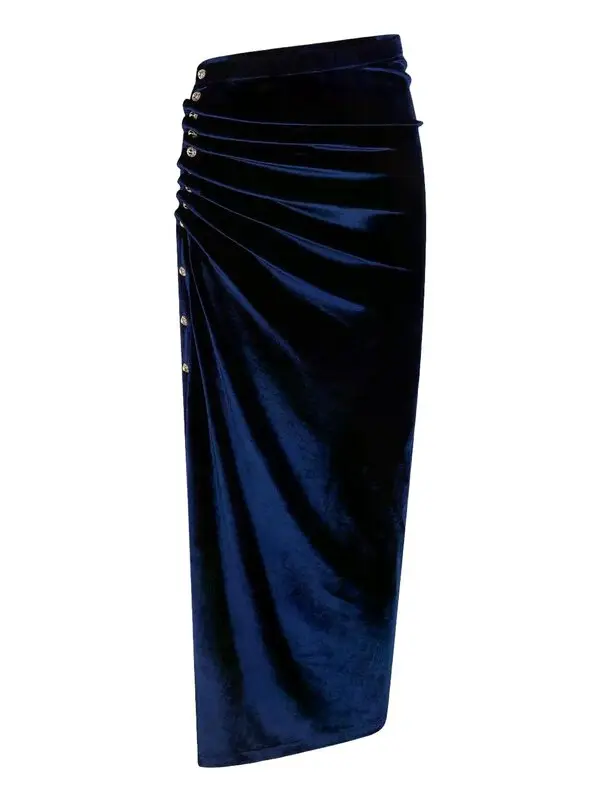 Rabanne Ruched Velvet Midi Skirt - P432 Blue